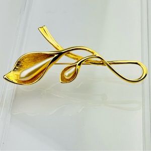 Jewelry | Vintage Piscitelli Large 375 Figural Calla Lily Glass Pearl ...